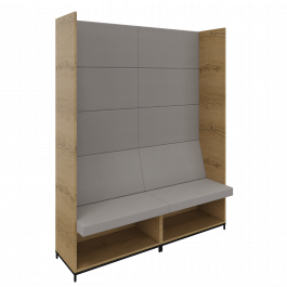 Flexwall zitbank-links en rechts-5 OH op metalen 4-poots sokkel en ondervak incl. zit/rug kussenset